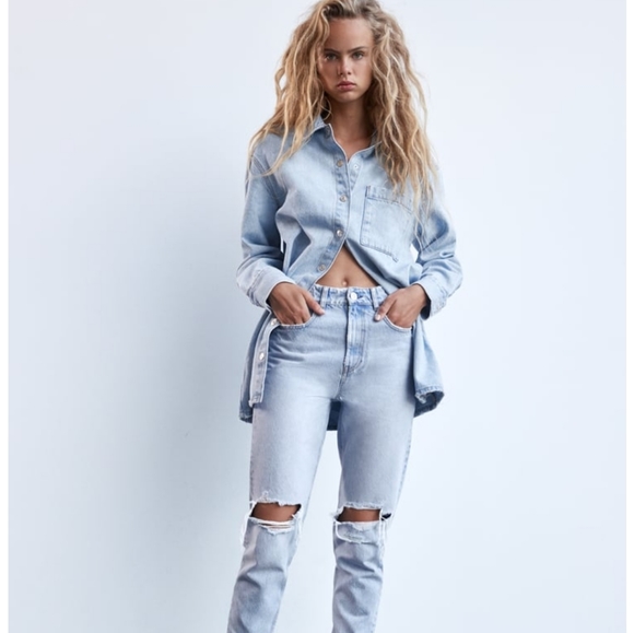 Zara | Jeans | Zara Ripped Mom Fit Jeans | Poshmark